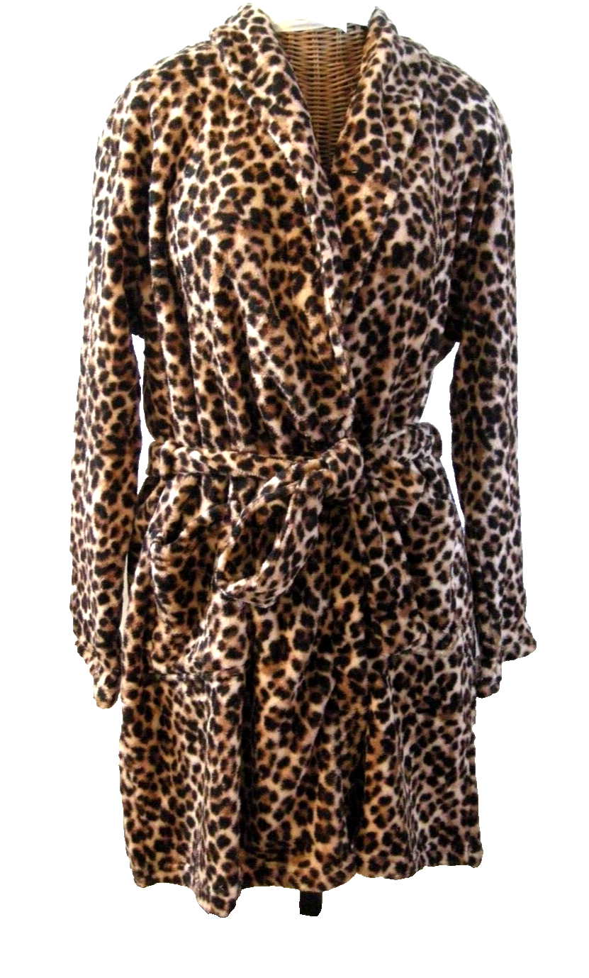 Ladies Robe By Rene Rofe, Brown Cheetah Print, Extra Large, 34", Plush ...