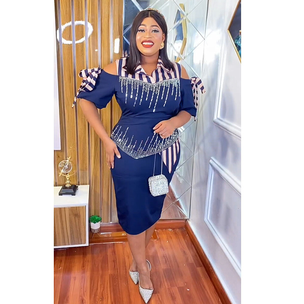 African Dashiki Women Abaya Party Rhinestone Bodycon Maxi Dress Evening ...