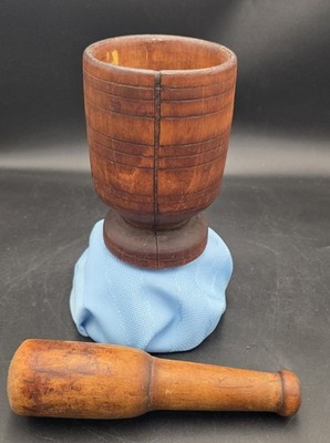 Antique 1800's Mortar & Pestle Wooden Hand Turned Tall with Pestle ...