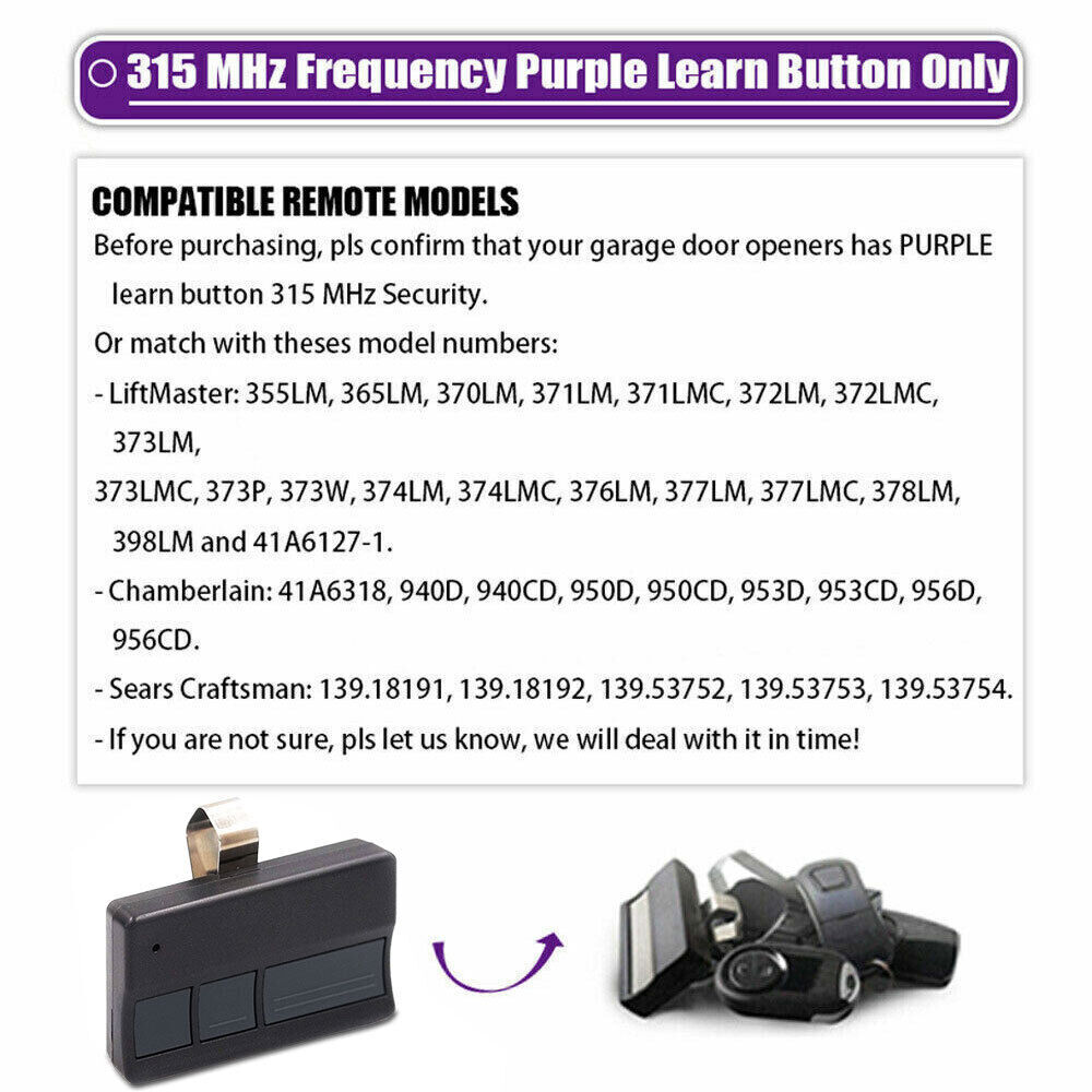 for Chamberlain 3280 950CD 953D Garage Door Opener Remote 41A6127-1 ...