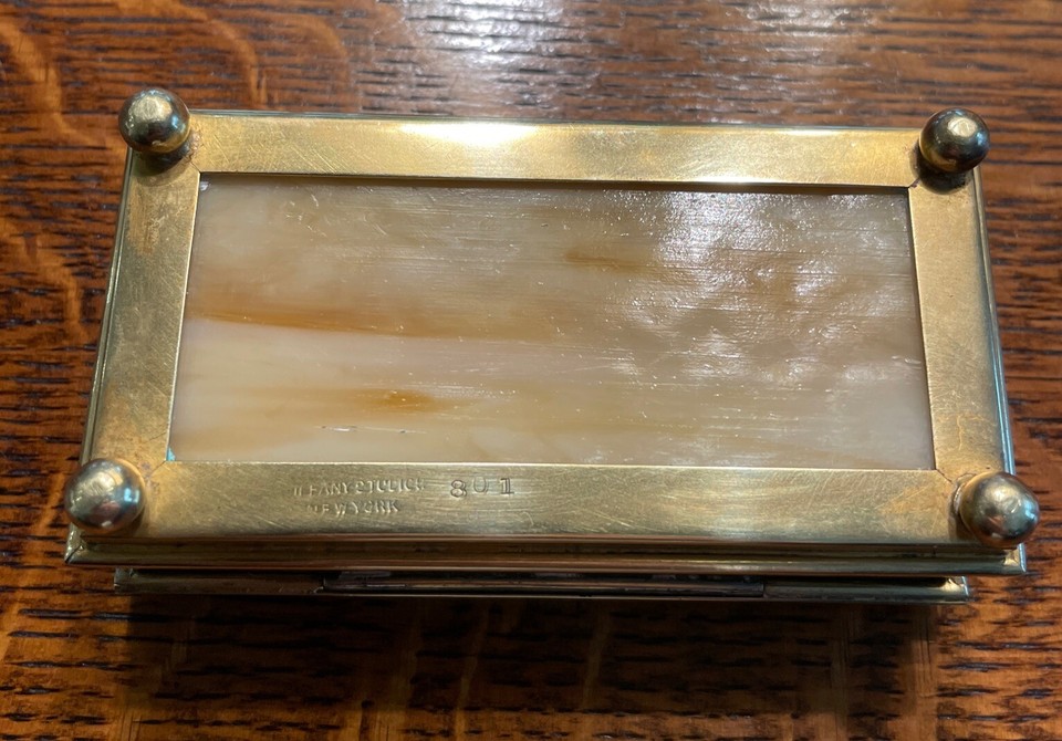 Antique Tiffany Studios NY#801 Grapevine Stamp Box: w/Divider:Caramel ...