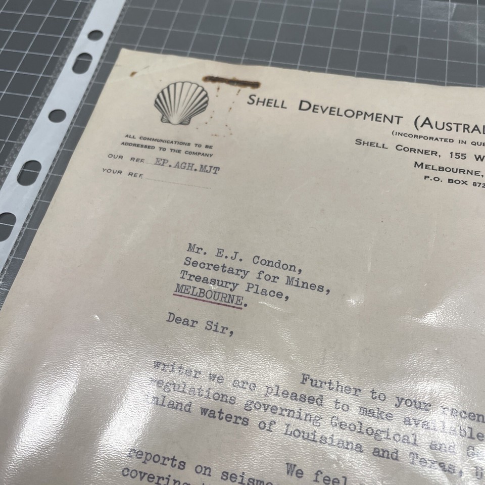 ORIGINAL VINTAGE Shell Australia Letter Oil Petrol Mines Melbourne ...