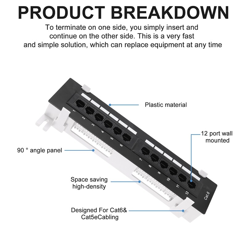 Tool Kit 12 Port Cat6 Patch Panel Rj45 Networking Wall Mount Rack ...