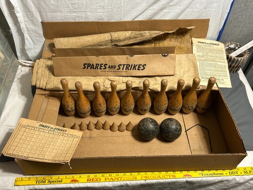 1941 Klauber Novelty Co SPARS & STRIKES Bowling Game WWII era WOOD Pins ...
