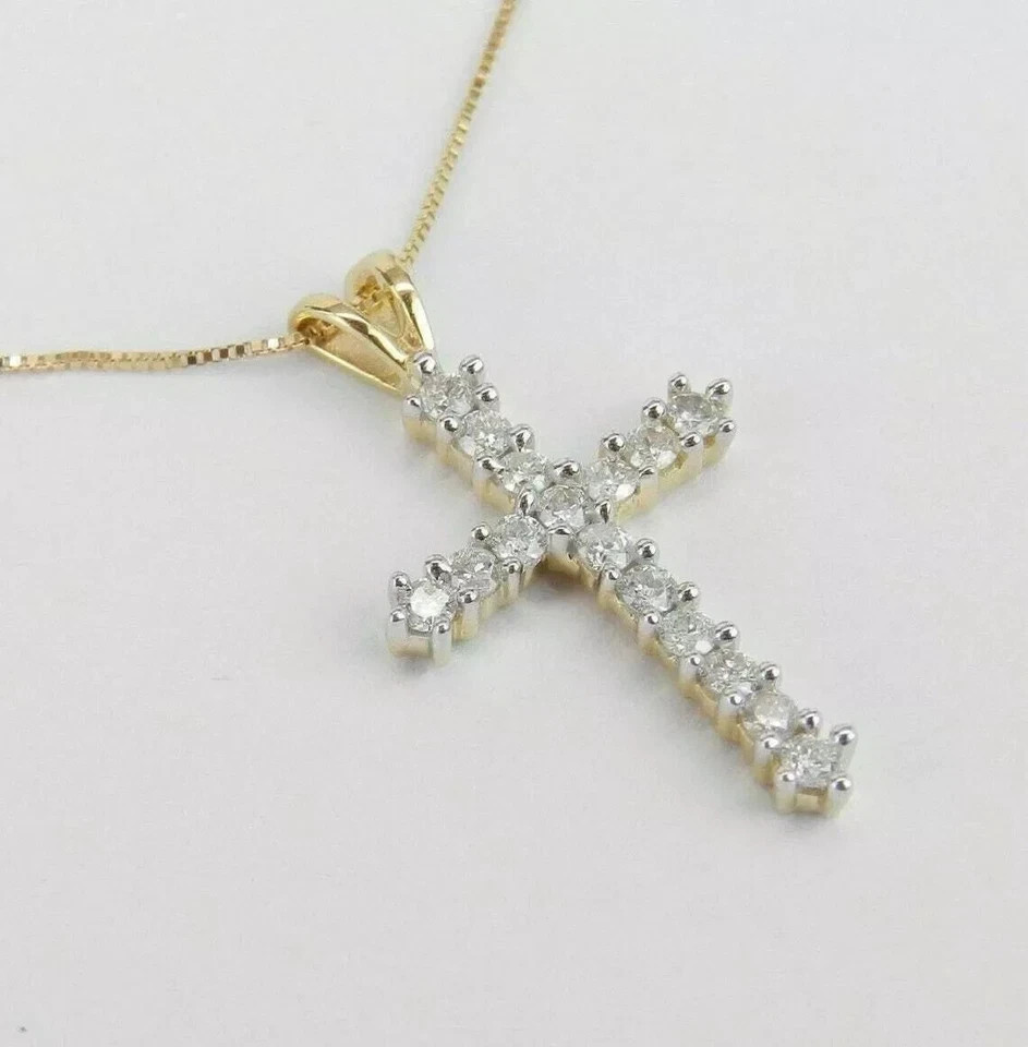 2CT Lab Created Diamond Cross Pendant Necklace 14K Yellow Gold Plated ...