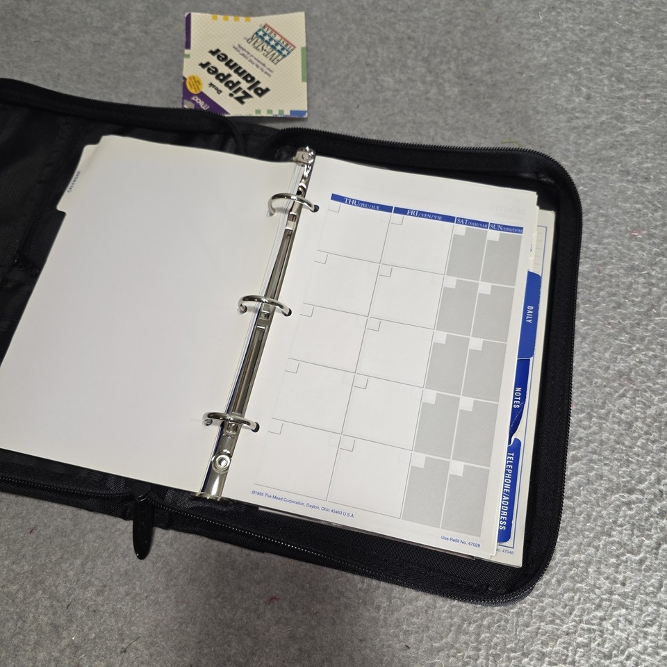Vintage Mead Five Star Desk Zipper Day Planner 1996 Black Trapper ...