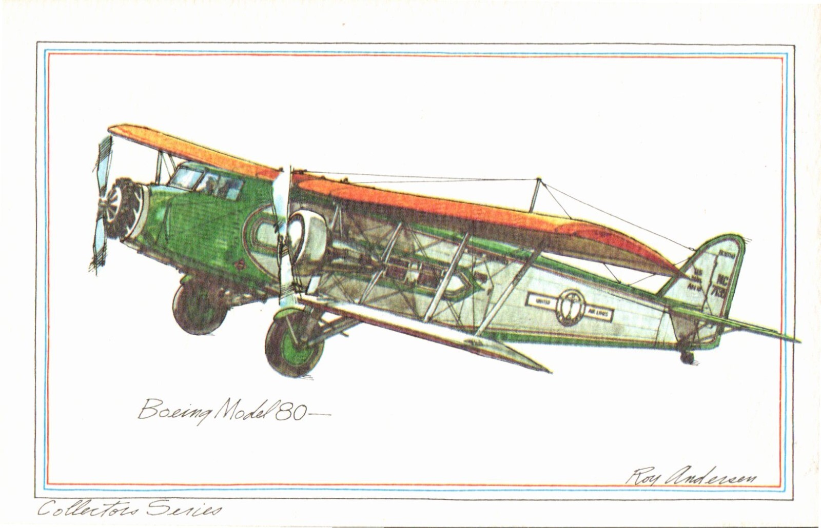 Postcard Airplane Boeing Model 80 Roy Anderson Collector Series PC740 ...