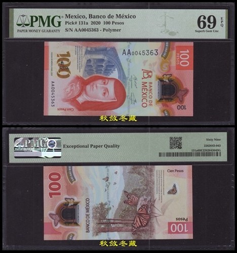 Mexico 100 Pesos 8.5.2020, Polymer,AA Prefix, Sign, 23, IBNS Winner ...