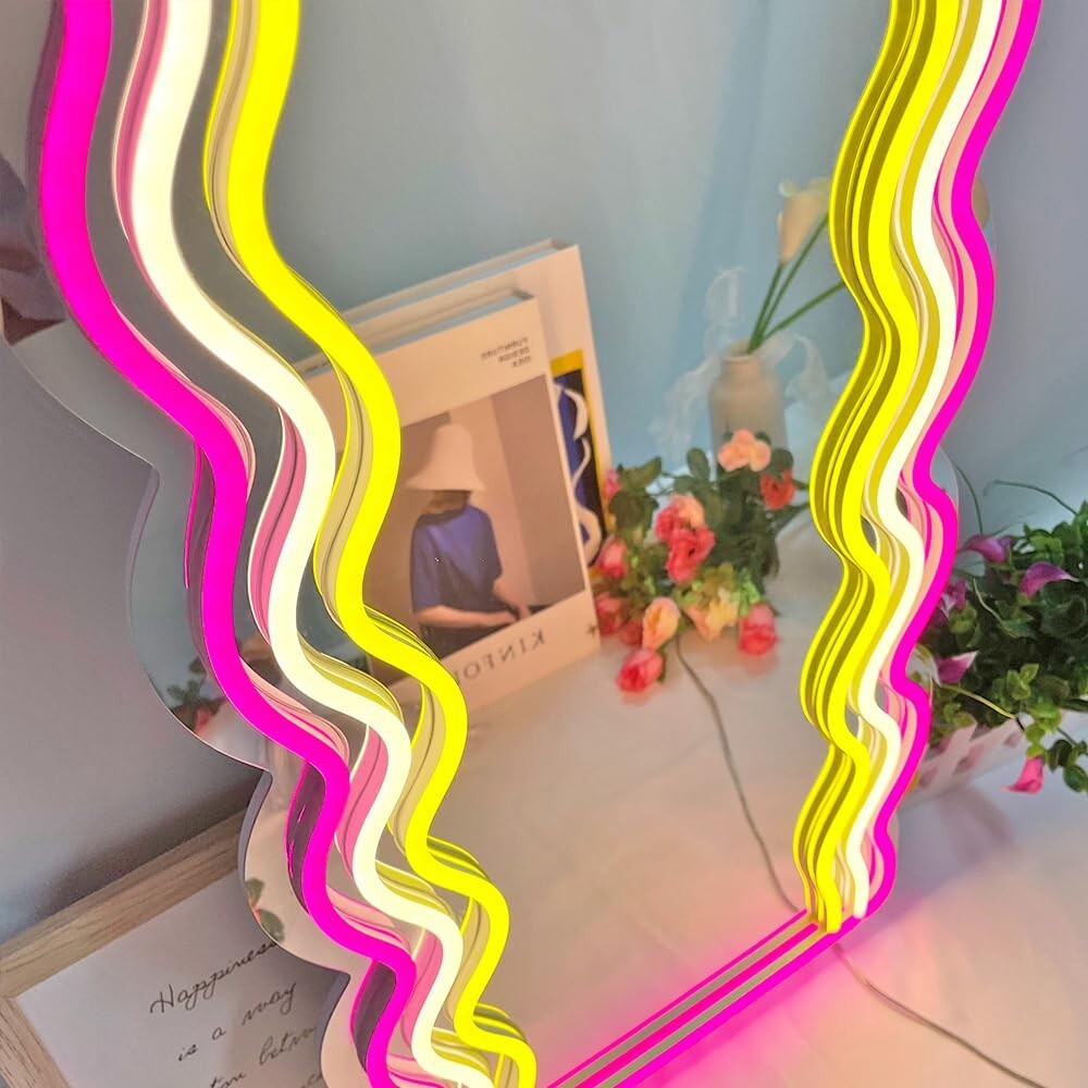 Wave Shape Mirror Neon Sign Make Up Led Light Home Deco Neon Mirror ...