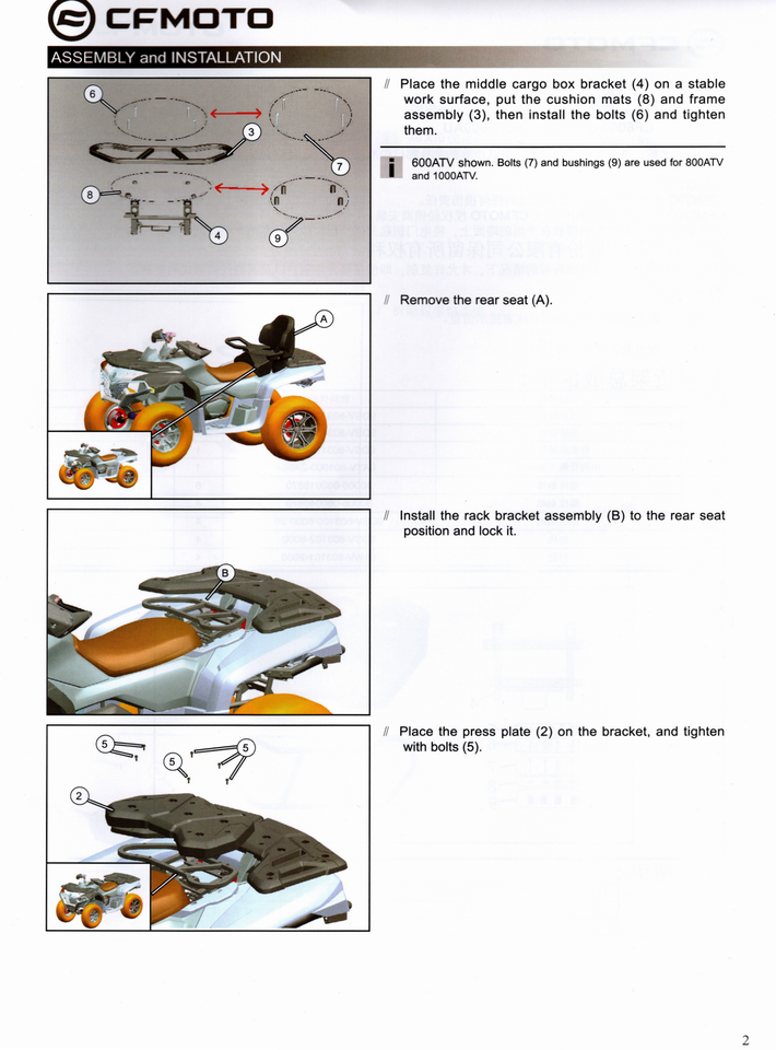 CFORCE 600 Touring, 800 XC/Overland Seat Infill Rack, CFMOTO OEM (9DSV ...