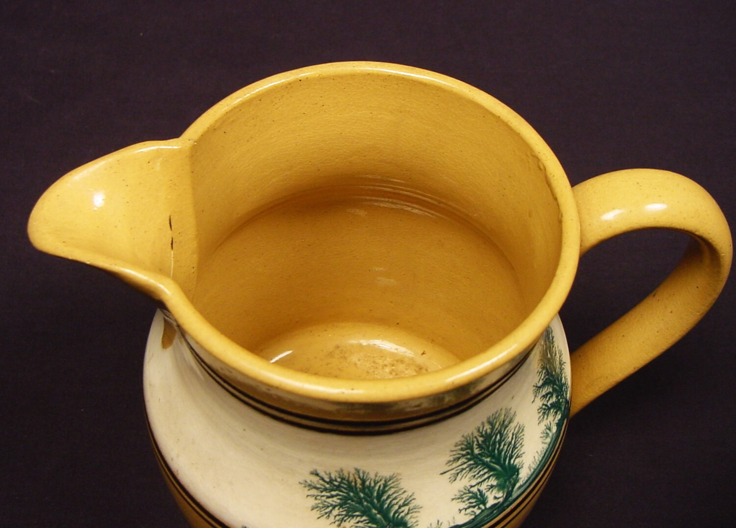RARE ANTIQUE 1800s GREEN SEAWEED MOCHA PITCHER YELLOW WARE MOCHAWARE ...