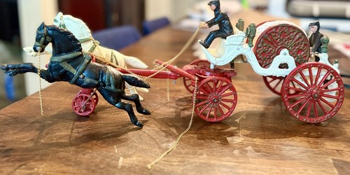 Vintage 1950’s Cast Iron Horse-Drawn Fire Carriage Truck | eBay
