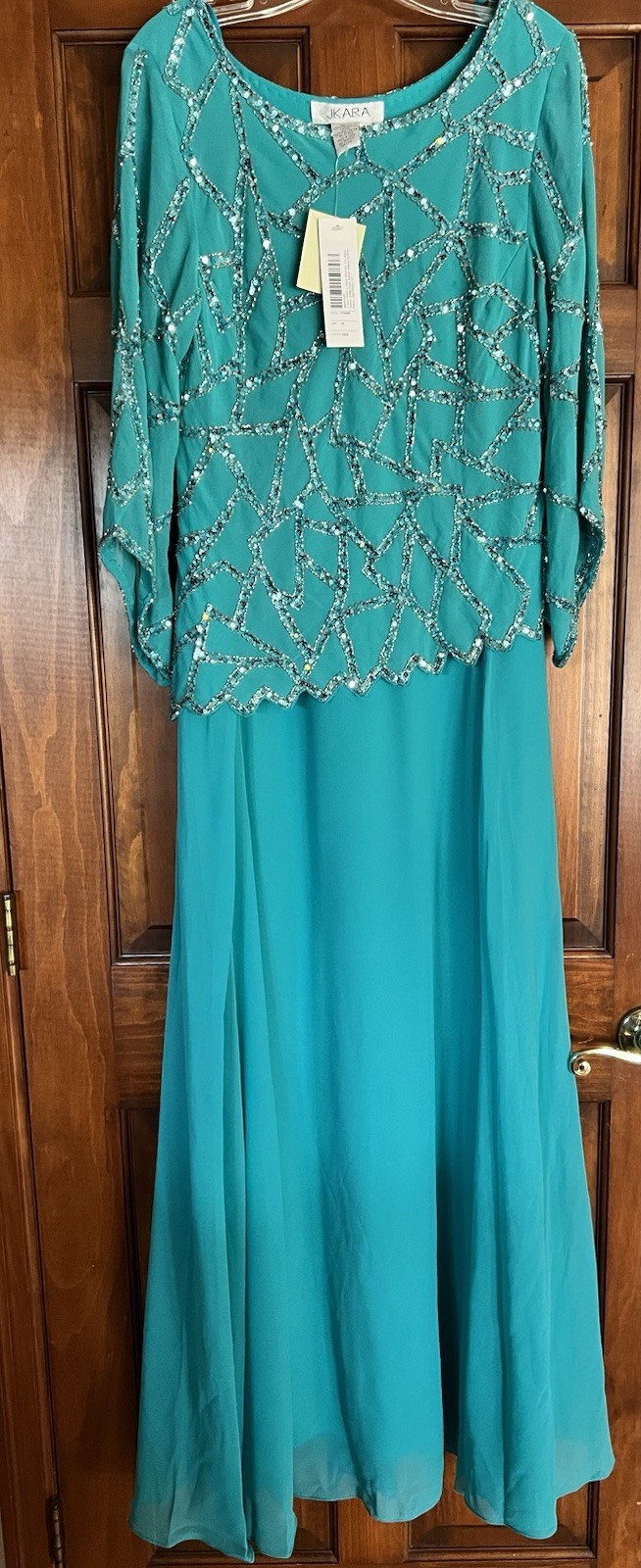 J Kara Women's 3/4 Sleeve with Scallop Beaded Pop Over Gown Size 14 | eBay
