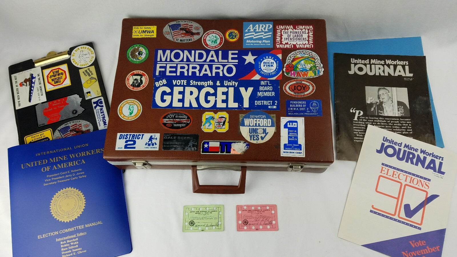 Vintage UMWA Union Briefcase, Election Manual, Membership Cards, & More ...