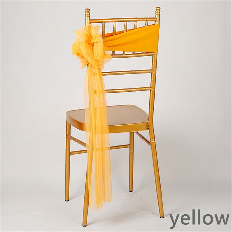 10pcs Wedding Chair Sash Ribbon Cover Mesh Tulle Voile Bow Stretch ...