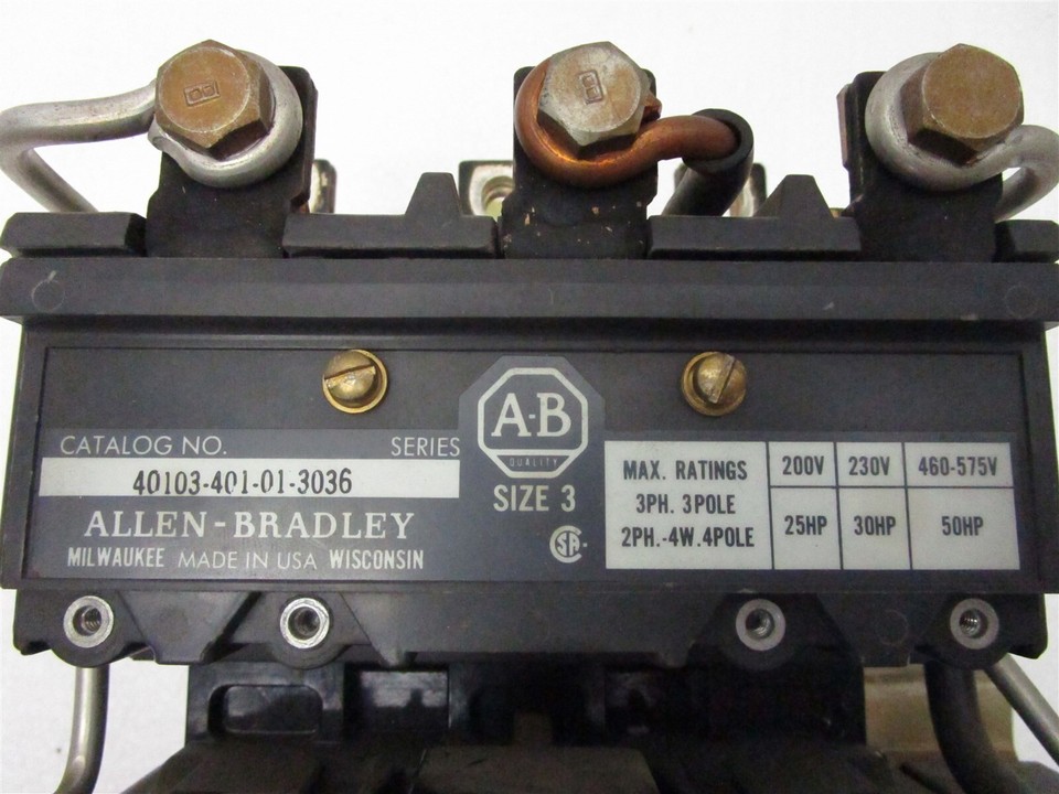 Allen Bradley Size 3 Motor Starter 40103-401-01-3036 120v coil MCC ...