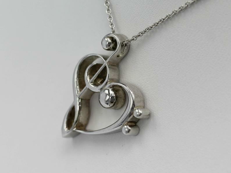 Musical Note Clef and Bass Women Love Charm Pendant Chain White Gold ...