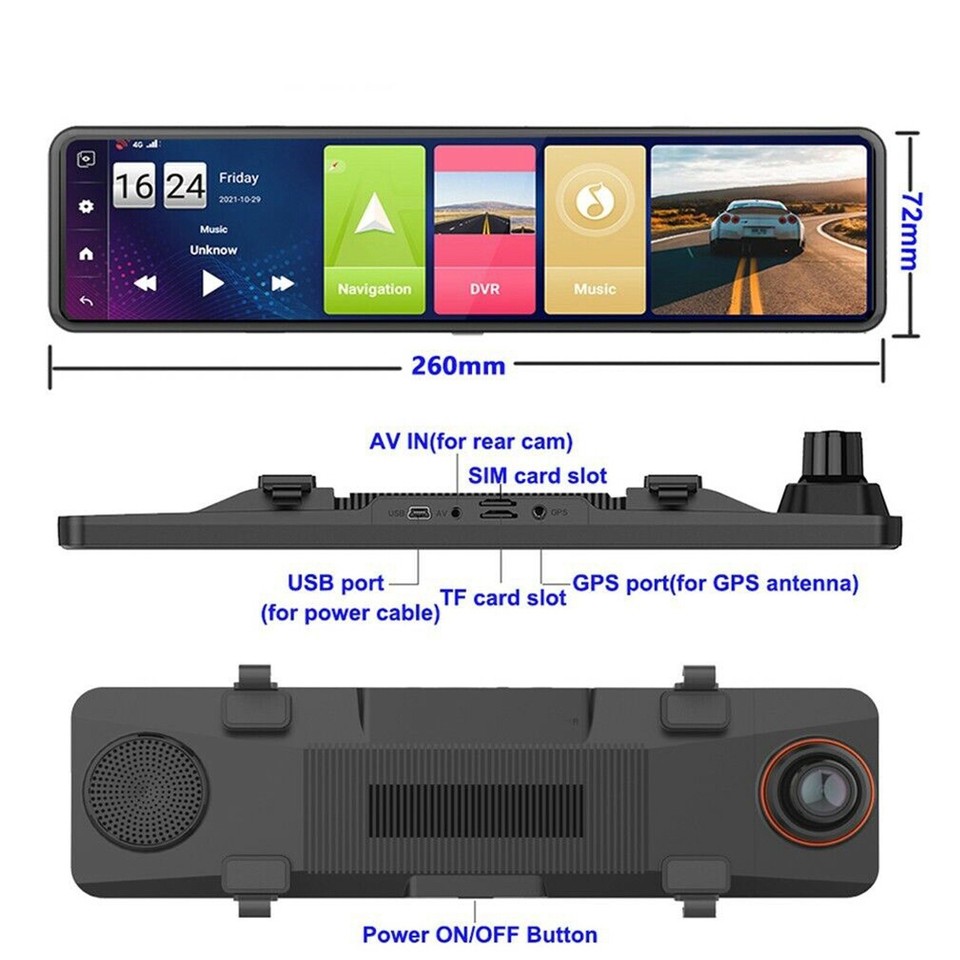 360¬∞ Panoramic 4G Car Dash Cam Rearview Mirror Camera Android 8.1 GPS ...