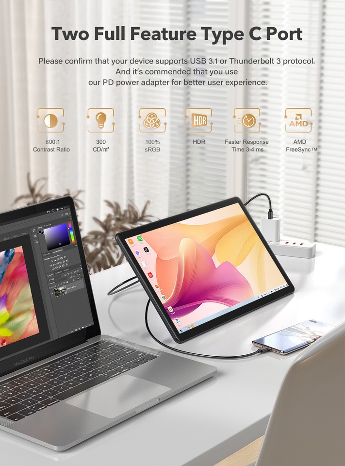 Used | 15.6" USB C Portable Monitor 1920x1080 FHD HDR IPS Touchscreen ...