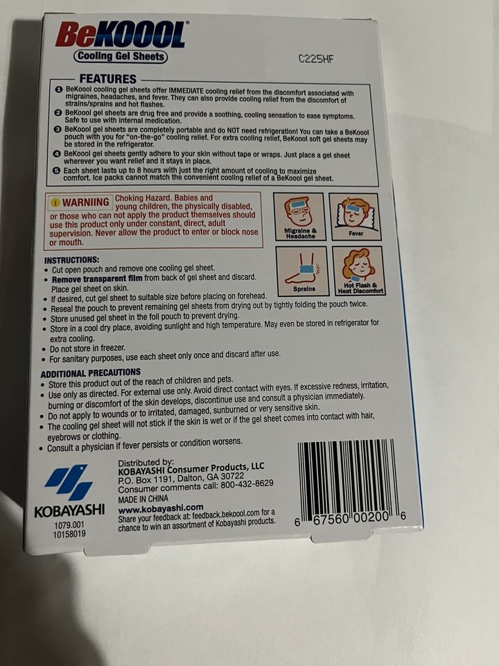 Be Koool Cooling Relief For Migraine Soft Gel Sheets 4 Sheet 2’’x 5 1/8 ...
