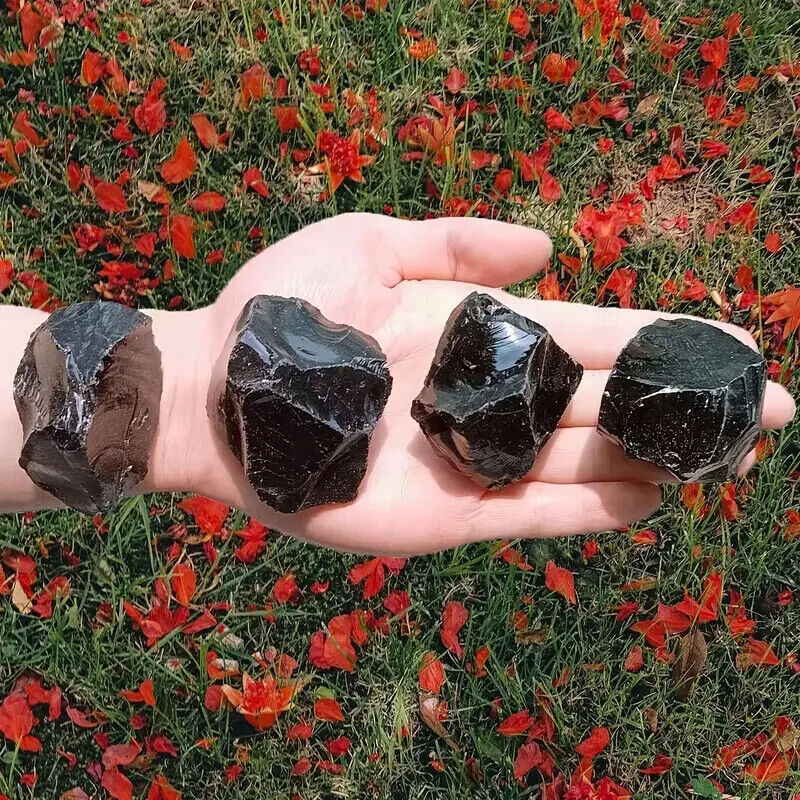 Raw Large Black Obsidian Rough Crystal Mineral Rock Chunks Specimens ...