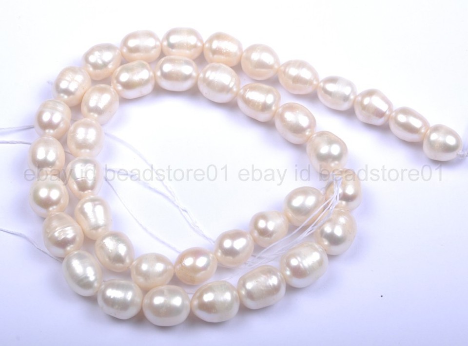 15" Natural Freshwater White Pearl Oval Rice Beads 4MM 6MM 8MM 10MM ...
