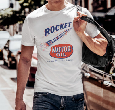 ON SALE: Cool Vintage ROCKET Oil Can Graphic Silk Screened T-Shirt | eBay
