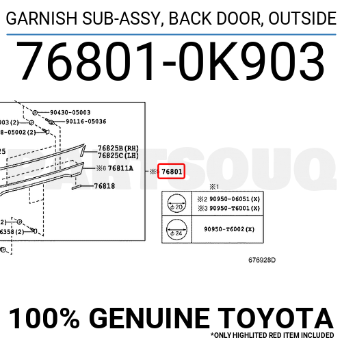 768010K903 Genuine Toyota GARNISH SUB-ASSY, BACK DOOR, OUTSIDE 76801 ...