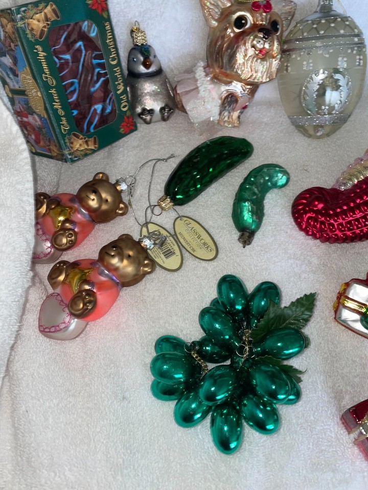 12 Unique Blown Glass Christmas Ornaments Cornucopia Pickles Snowman ...