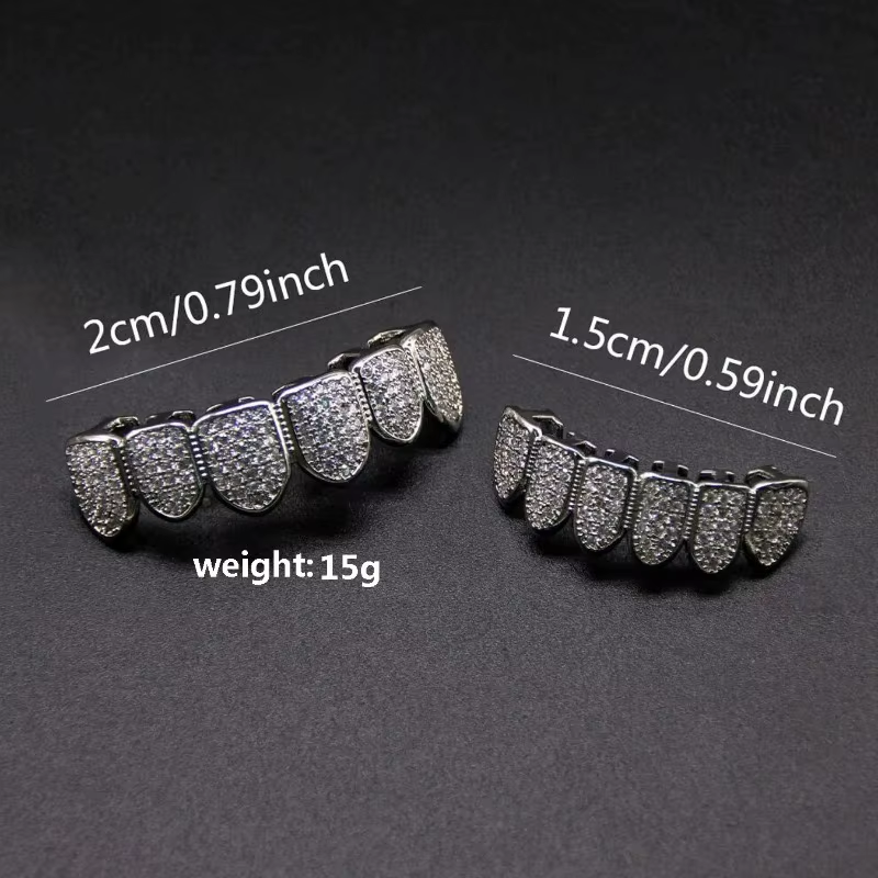 Hiphop CZ Teeth Set for Unisex Top Bottom Mouth Gold Silver Color Teeth ...