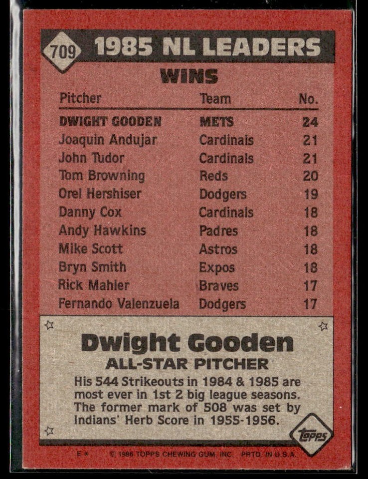 1986 Topps #709 Dwight Gooden Yankees Baseball Card 0102P | eBay