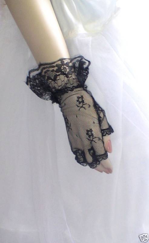 Fingerless Short Lace Wrist Ruffle Gloves Civil War+80s Finger Less ...