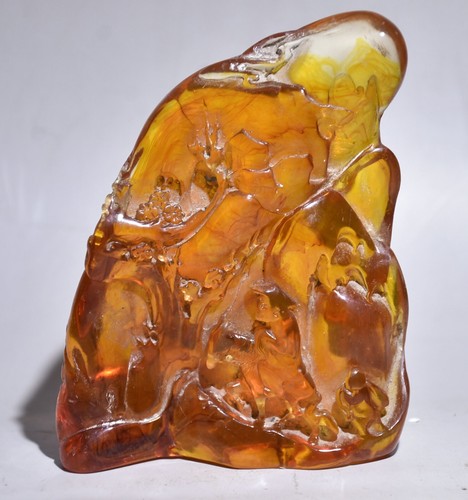 4.8" Rare Old Chinese Red Amber Carving Old immortal Flower Mountain ...