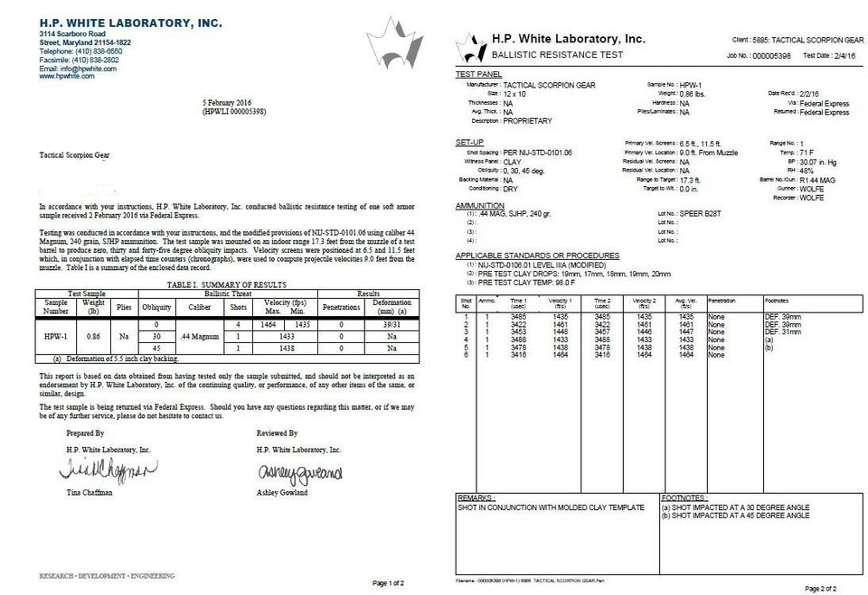 Tactical Scorpion Gear 3A IIIA Body Armor Plates UHMWPE Hard Multi ...