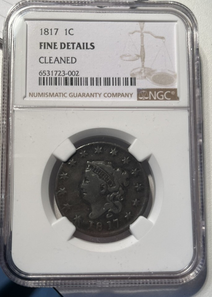 1817 Coronet Large Cent N-9 Mouse On Head Variety NGC Certified Fine ...