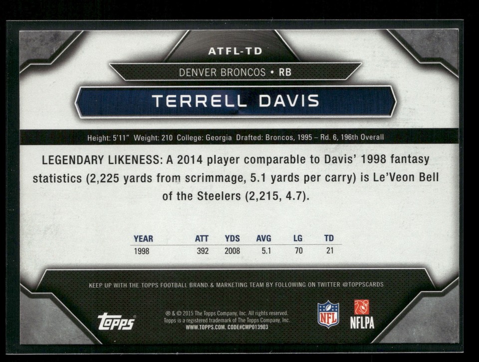 Terrell Davis 2015 Topps #ATFL-TD All Time Fantasy Legends | eBay