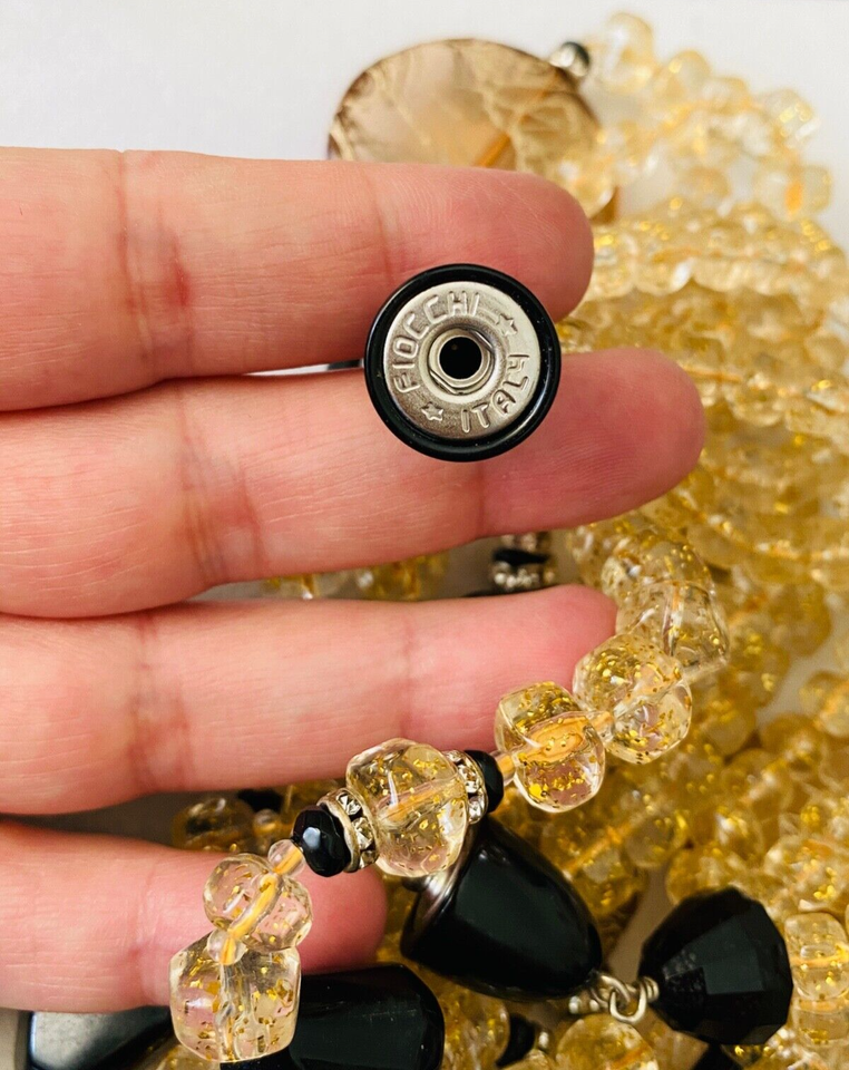 Vintage FIOCCHI Italy Black Gold Glitter Bead Lucite Crystals Necklace ...