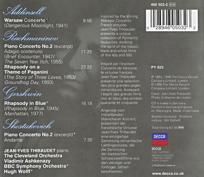 Warsaw Concerto [Audio CD, 028946050323] Jean-Yves Thibaudet ...