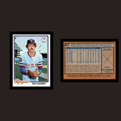 Doyle Alexander #146 1978 Topps Texas Rangers Vintage Baseball Card Set ...