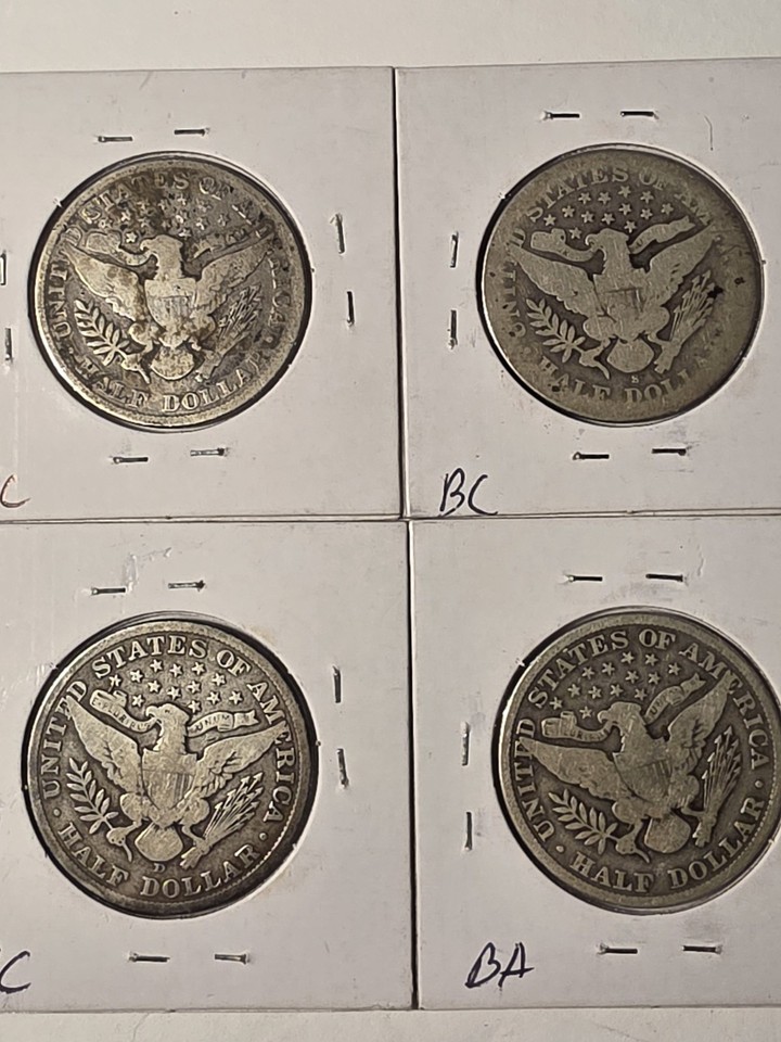 1893-O 1903-S Barber Silver Half Dollars -Lot of 4 90% Silver Phil-NEW ...
