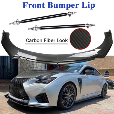 For Lexus RCF Carbon Fiber Style Front Bumper Lip Spoiler Strut/ Rods ...
