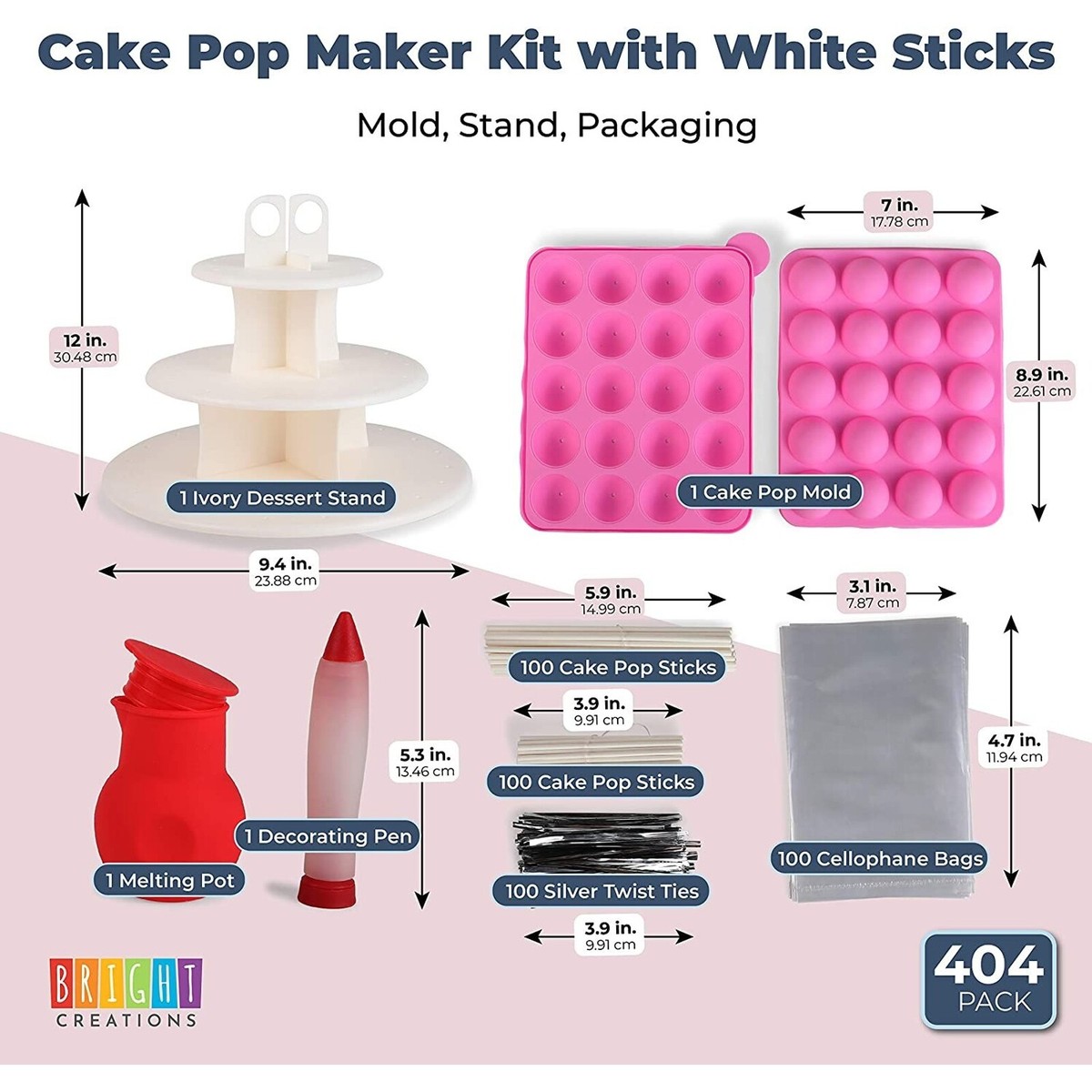 Cake Pop Molds Silicone Set BPA Free | Includes 100 Sticks, Bags & Ties ...
