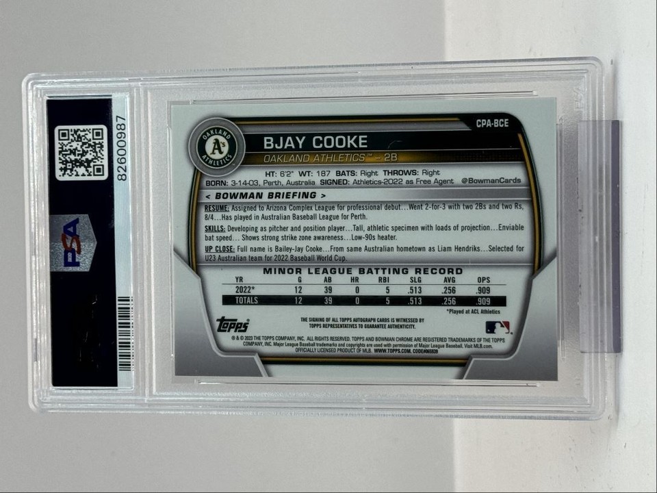 BJAY COOKE 2023 BOWMAN CHROME 1ST AUTOGRAPH GOLD AUTO /50 PSA 10 Q2813 ...