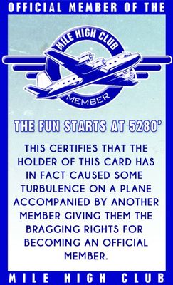 MILE HIGH CLUB for frequent flyers fun collectors card Drivers License ...