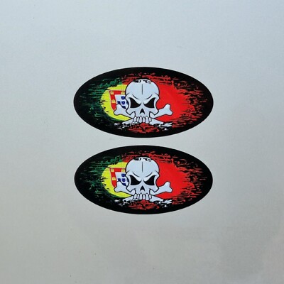 2x Portuguese Flag Skull Fade to Black Oval Vinyl Sticker Decal For Car ...