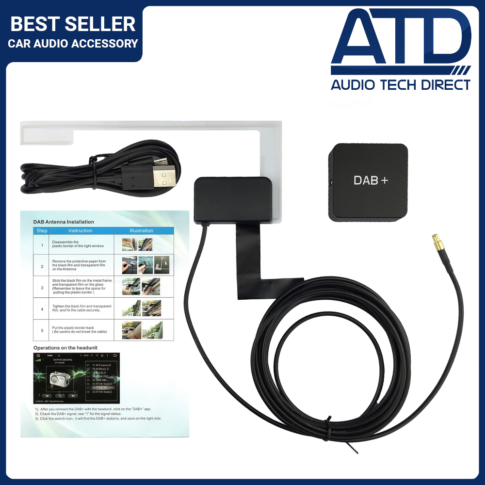 Android USB DAB Window Glass Mount Aerial Kit Box MCX DAB354 DAB+ ...