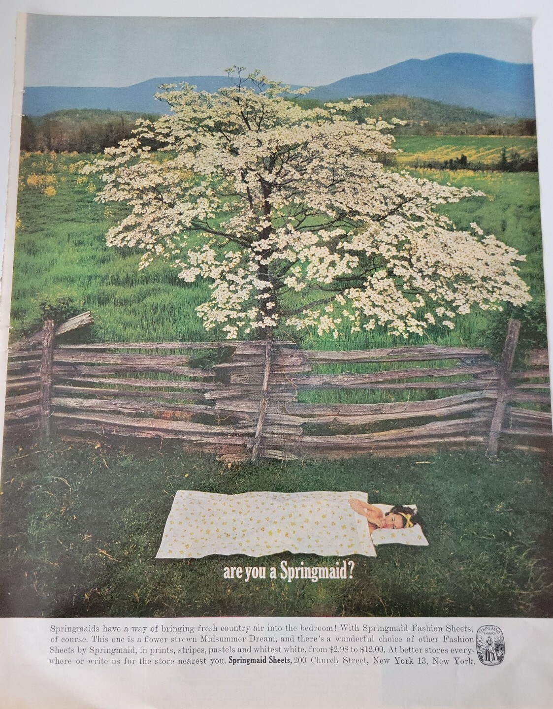 1962 Springmaid fashion bed sheets woman sleeping outdoors ad | eBay
