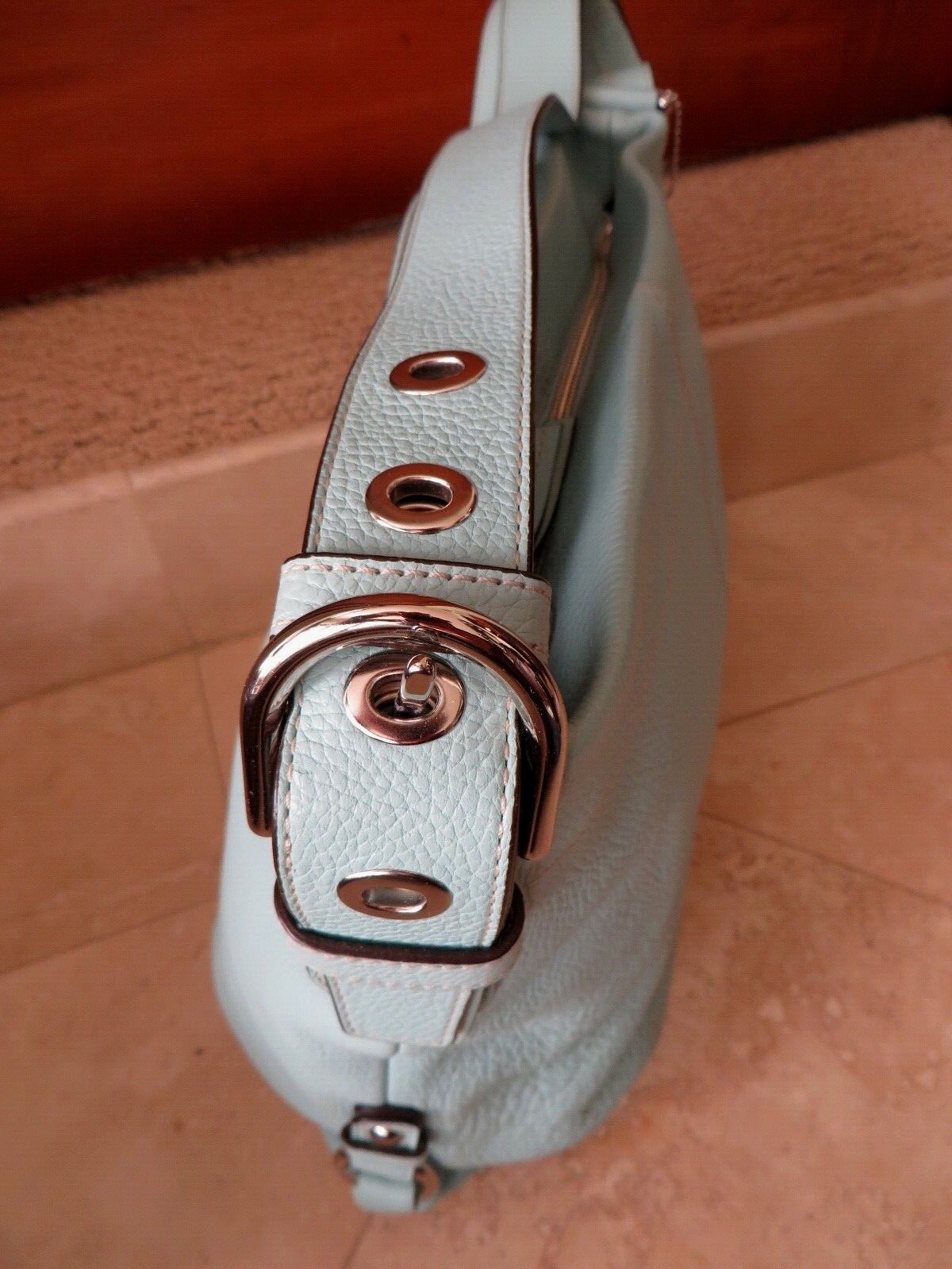 COACH Pale Blue Grained Leather Shoulder Handbag Purs… - Gem