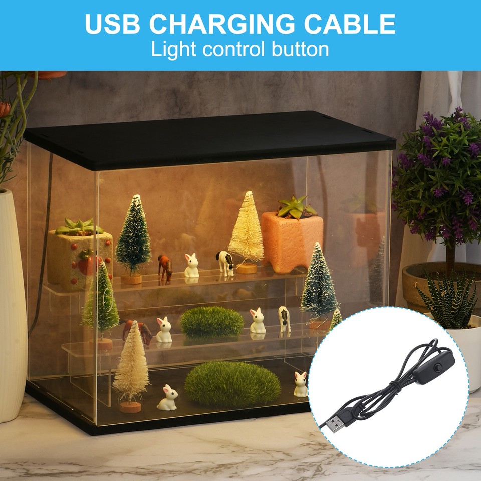 2 Tier Acrylic Display Case with LED Light Transparent Dustproof ...