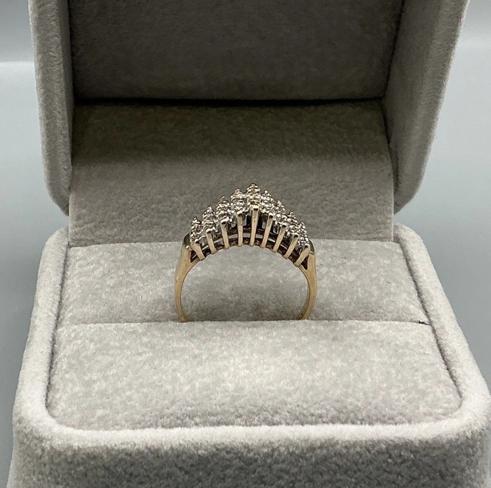 9ct Gold diamond pyramid style Ring - 375 Hallmarked Size J 1/2 | eBay UK